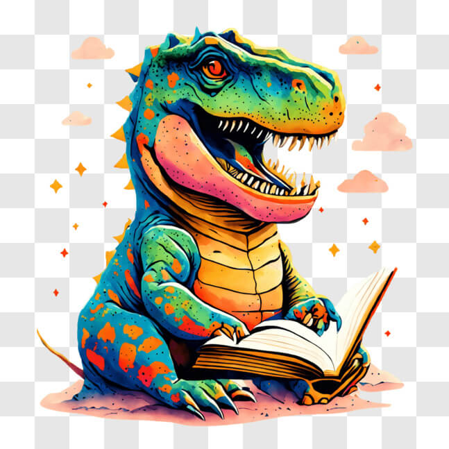 Download Colorful T-Rex Dinosaur Reading a Book PNGs Online - Creative ...