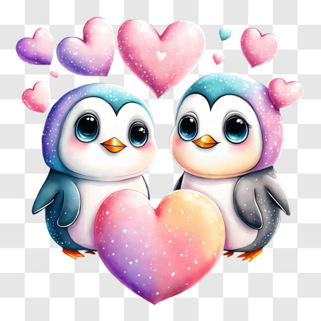 Download Cartoon Penguins Celebrating Love in Heart-shaped Frame PNGs ...