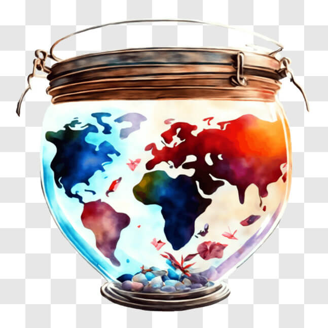 Download Colorful Fish Bowl with World Map Image PNGs Online - Creative ...