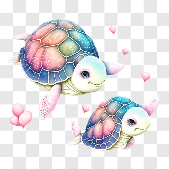 Download Cute Turtles with Heart-Shaped Balloons PNGs Online - Creative ...