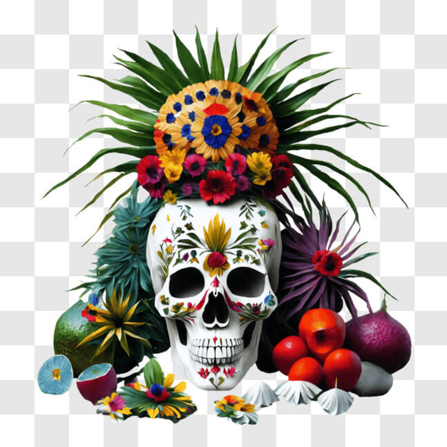 Download Colorful Sugar Skull with Tropical Fruit and Flower ...