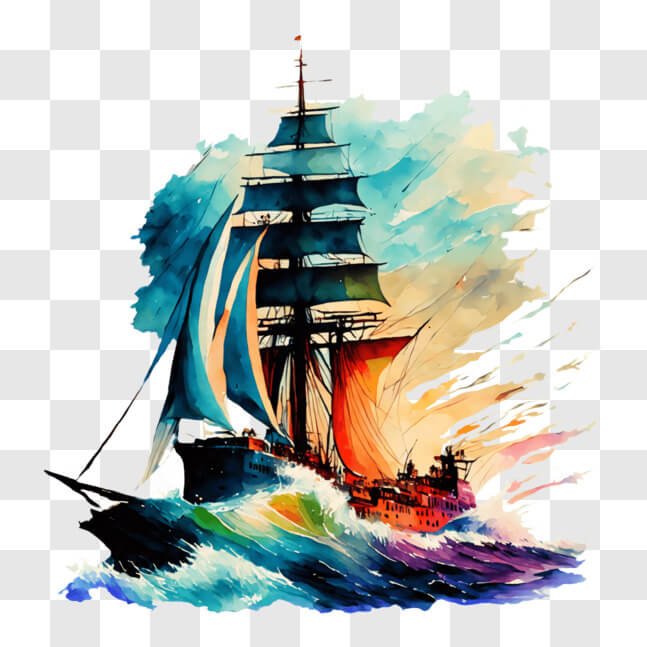 Download Watercolor Painting of an Old Sailboat Sailing in the Ocean ...