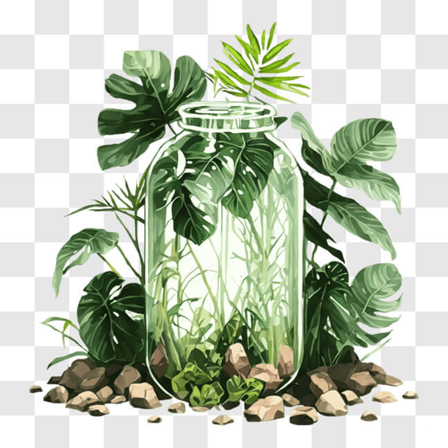 Download Glass Jar with Indoor Plants and Rocks PNGs Online - Creative ...