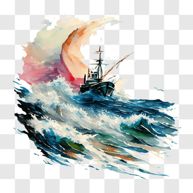 Download Boat Sailing in the Ocean with Waves and Marine Life PNGs ...