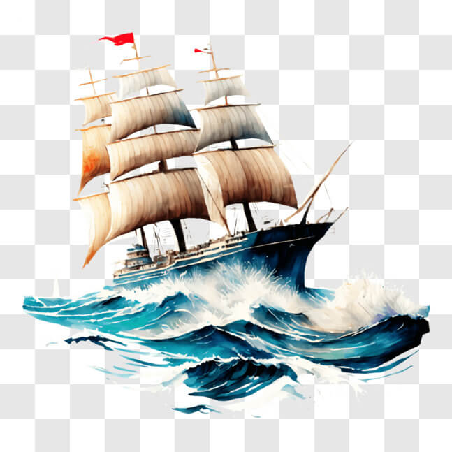 Download Painting of an Old Sailing Ship Floating in the Ocean PNGs ...