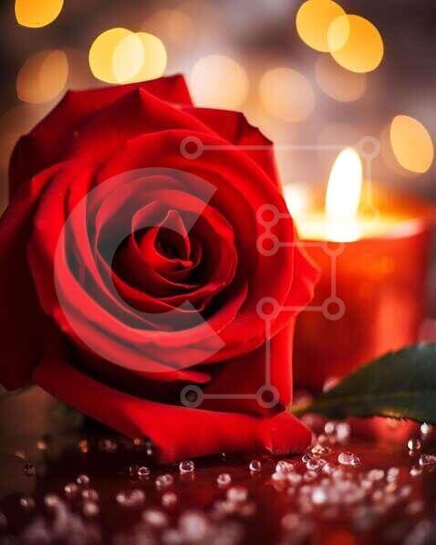 Romantic Red Rose and Candles stock photo | Creative Fabrica