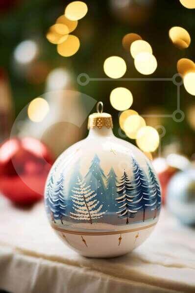 Festive Ceramic Christmas Ornament with Pine Trees and Snowflakes stock ...