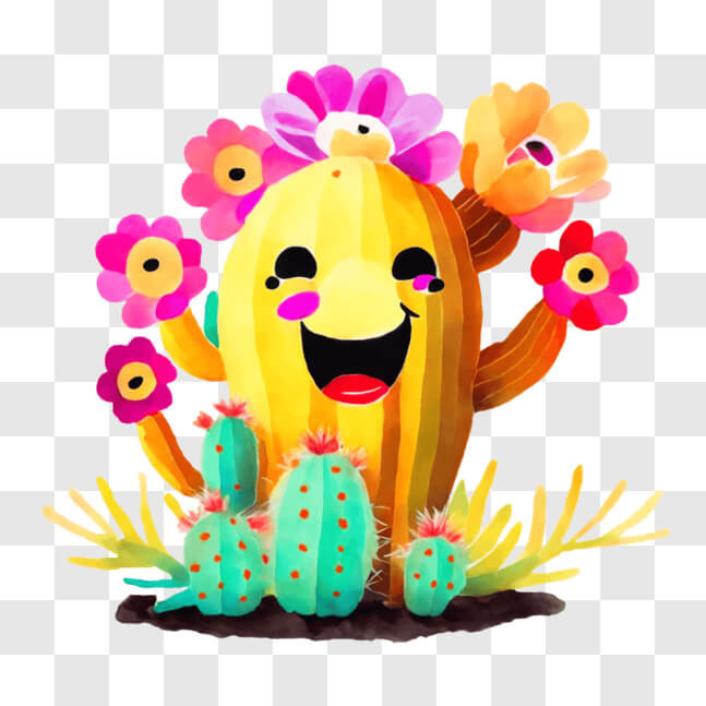 Download Decorative Smiling Cactus with Flowers PNGs Online - Creative ...