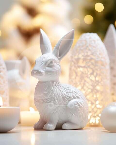 Festive White Bunny Figurine with Christmas Decorations stock photo ...