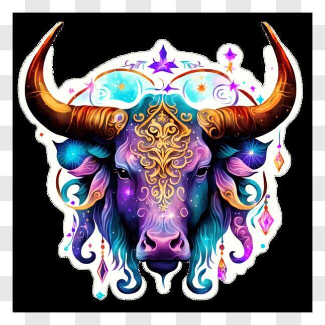 Download Colorful Bull's Head Zodiac Sign Taurus Wall Art PNG Online ...