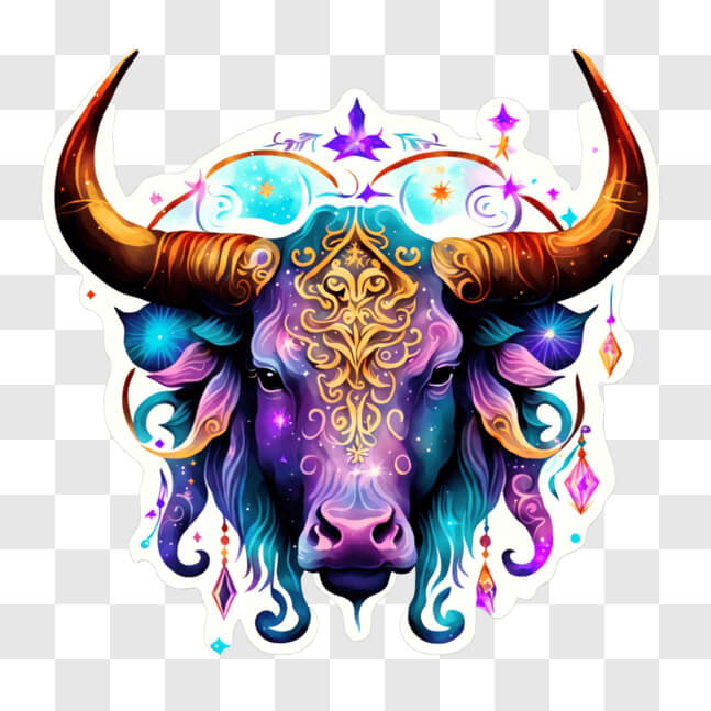 Download Colorful Bull's Head Zodiac Sign Taurus Wall Art PNGs Online ...