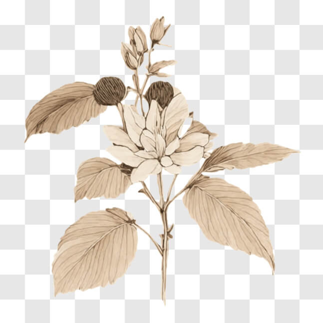 Download Sepia-toned Flower Illustration PNGs Online - Creative Fabrica