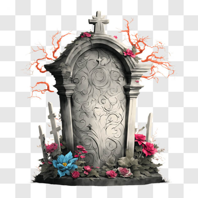 Download Creepy Graveyard with Decorated Tombstone and Crosses PNGs ...
