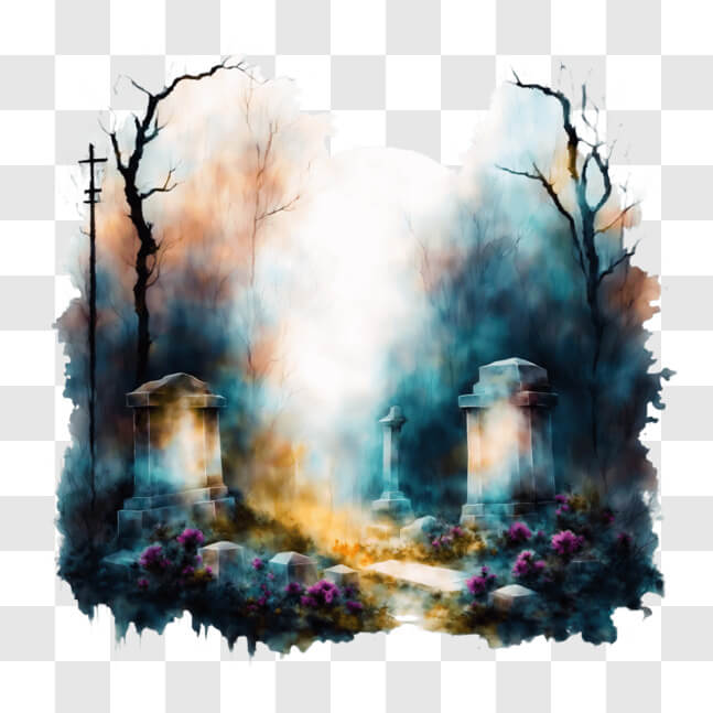 Download Moody Cemetery Background with Tombstones and Fog PNGs Online ...