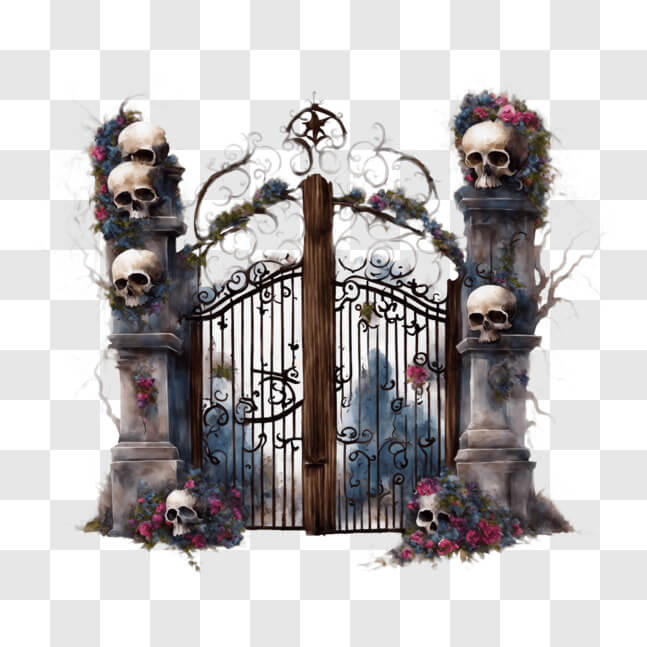 Download Gothic Gate with Skulls and Flowers PNGs Online - Creative Fabrica