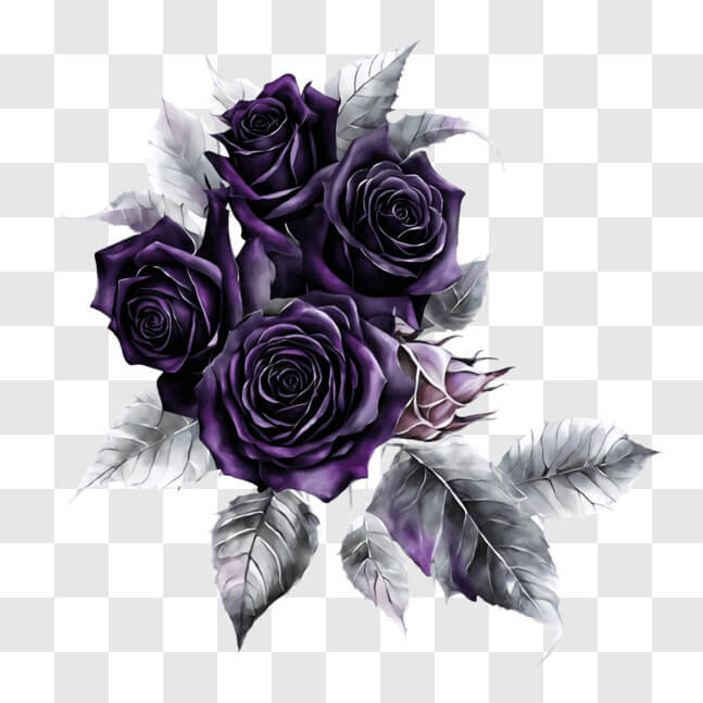 Download Purple Roses Bouquet with Silver Leaves - Elegant Floral ...