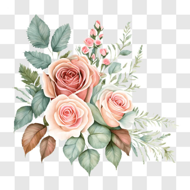 Download Bouquet of Pink Roses and Green Leaves PNGs Online - Creative ...