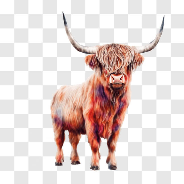 Download Colorful Highland Cow with Long Horns in Black Background PNGs ...