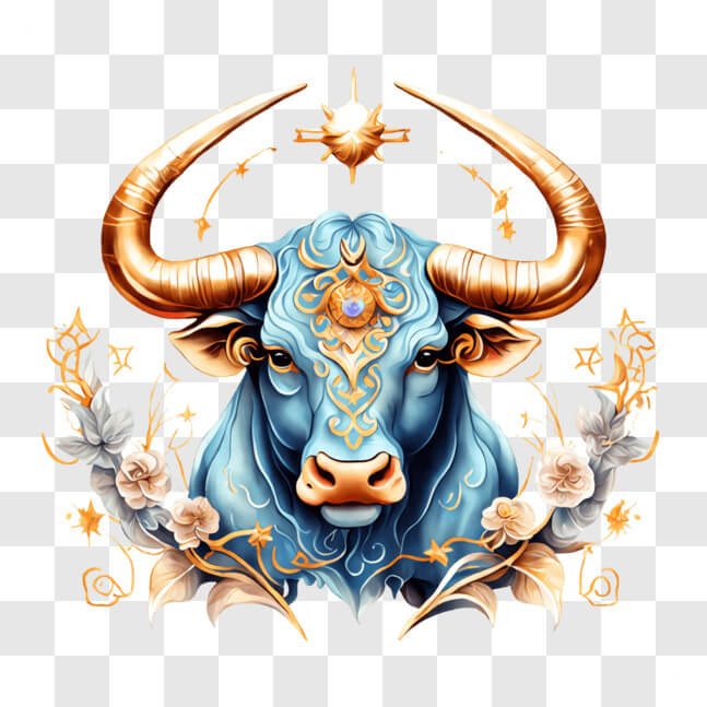 Download Blue Bull Astrology Zodiac Symbol with Stars and Flowers PNGs ...