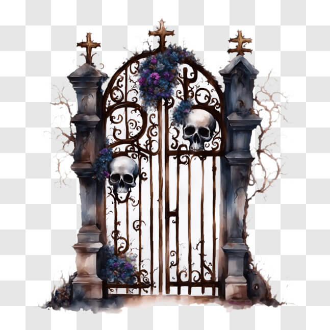 Download Creepy Iron Gate with Skulls and Flowers for Halloween ...