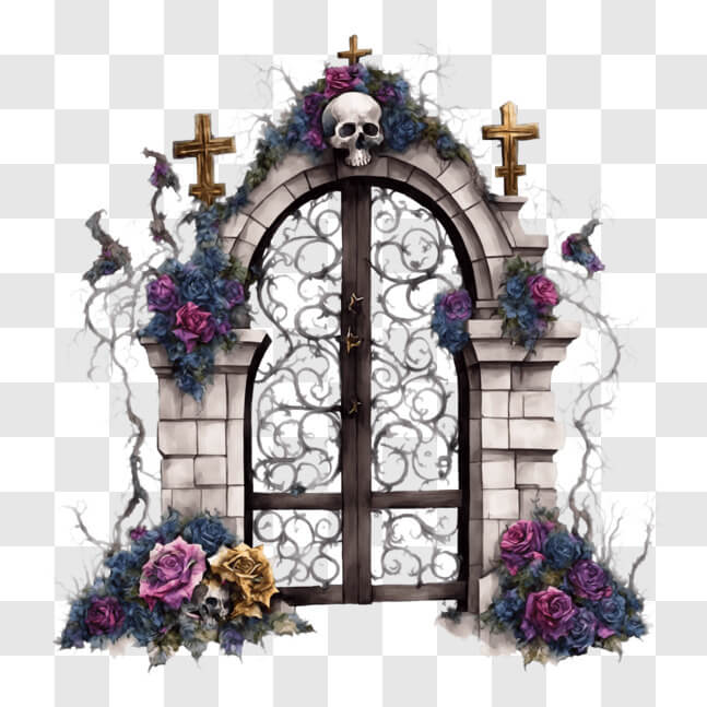 Download Gothic Door with Skulls, Flowers, and Vines PNGs Online ...