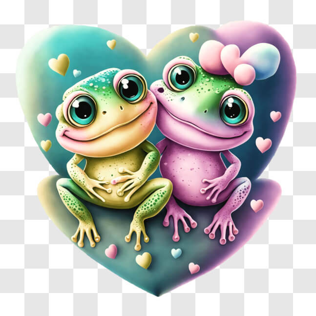 Download Cute Frogs in Love on Heart-Shaped Frame PNGs Online - Creative Fabrica