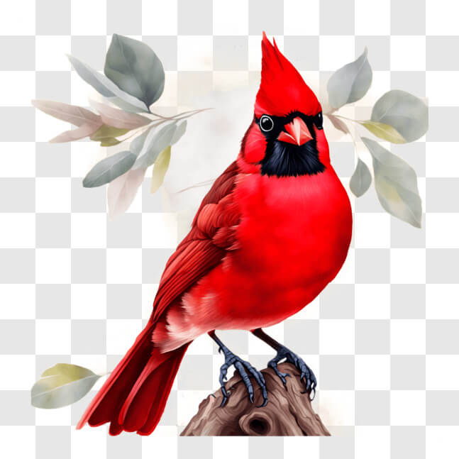 Download Red Cardinal Bird Perched on Wood PNGs Online - Creative Fabrica