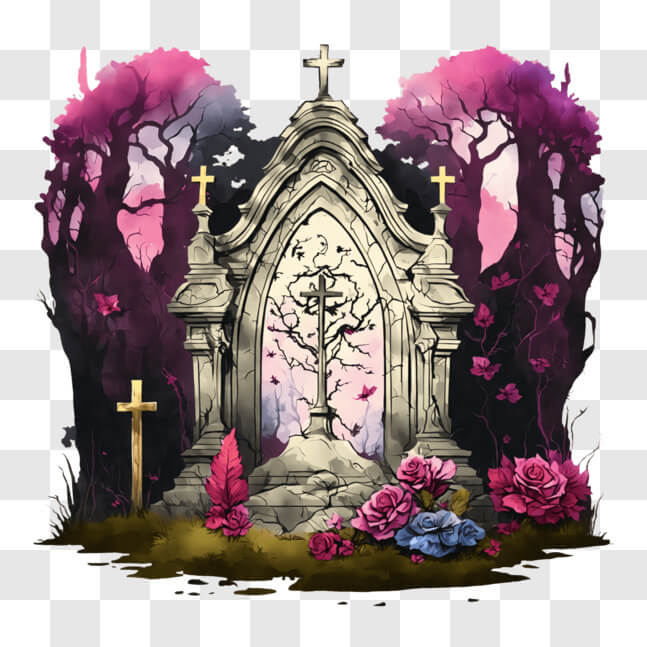 Download Gothic-style Graveyard with Crosses and Flowers PNGs Online ...