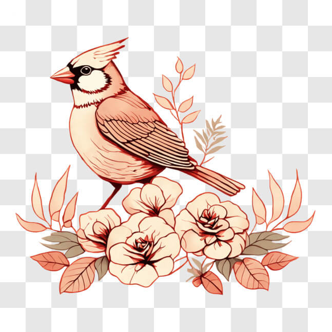 Download Red Cardinal Bird on Pink Flowers PNGs Online - Creative Fabrica