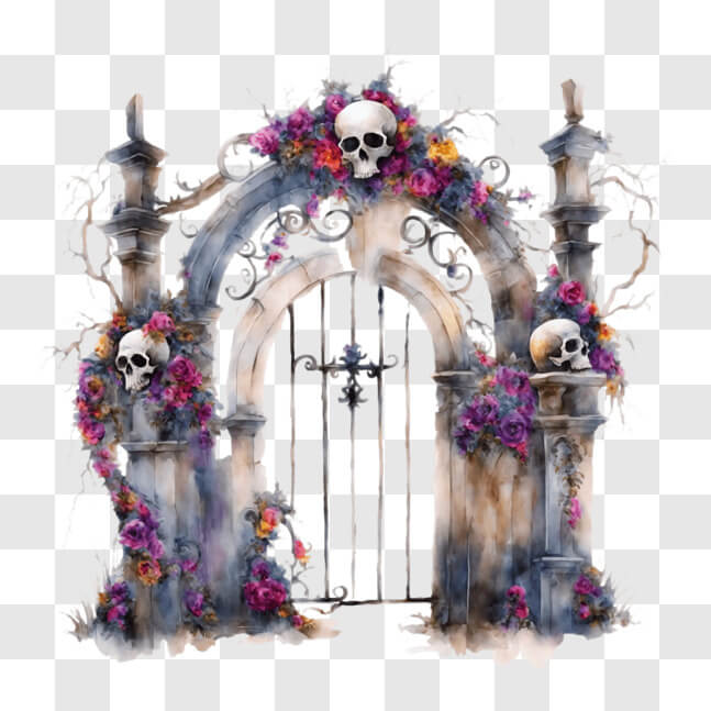 Download Graveyard Gate Artwork with Skulls and Flowers PNGs Online ...