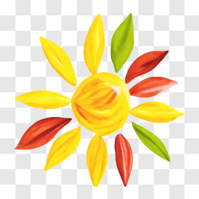 Download Colorful Sun with Leaves PNGs Online - Creative Fabrica