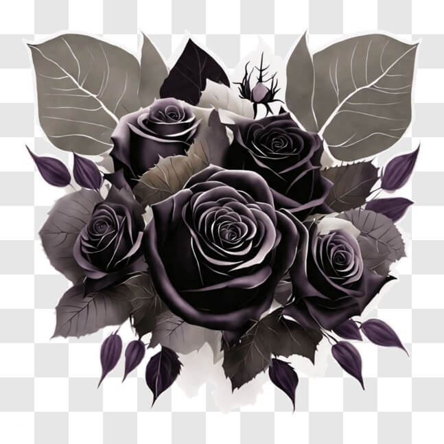 Download Black Rose Bouquet with Leaves and Flowers PNGs Online ...