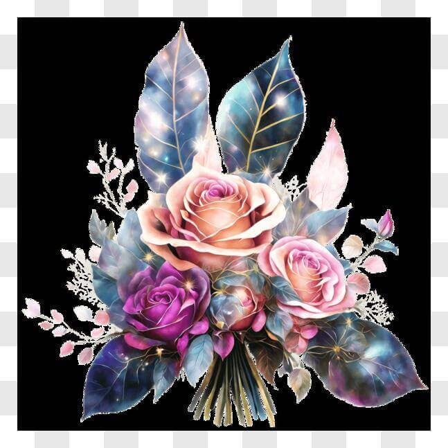 Download Beautiful Bouquet of Pink, Purple, and Green Roses PNG Online ...