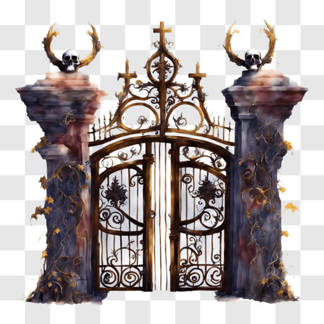 Download Ornate Gate with Skulls and Deer Heads PNGs Online - Creative ...