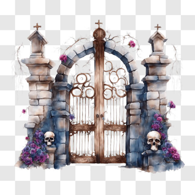 Download Gothic-style Gate with Skulls and Flowers PNGs Online ...