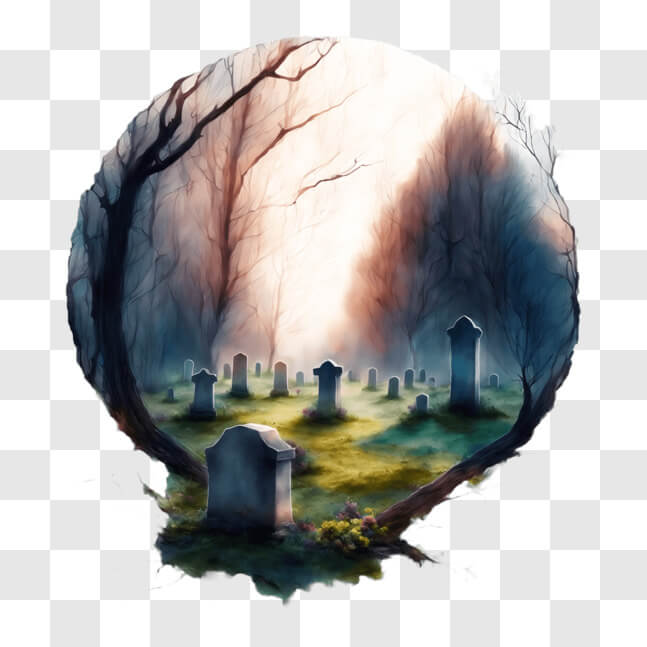 Download Dark and Mysterious Cemetery Painting with Graveyards and ...