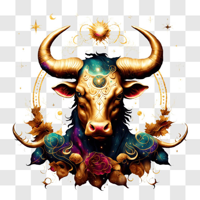 Descarga Toro del zodiaco Tauro con flores y estrellas PNGs En Línea ...