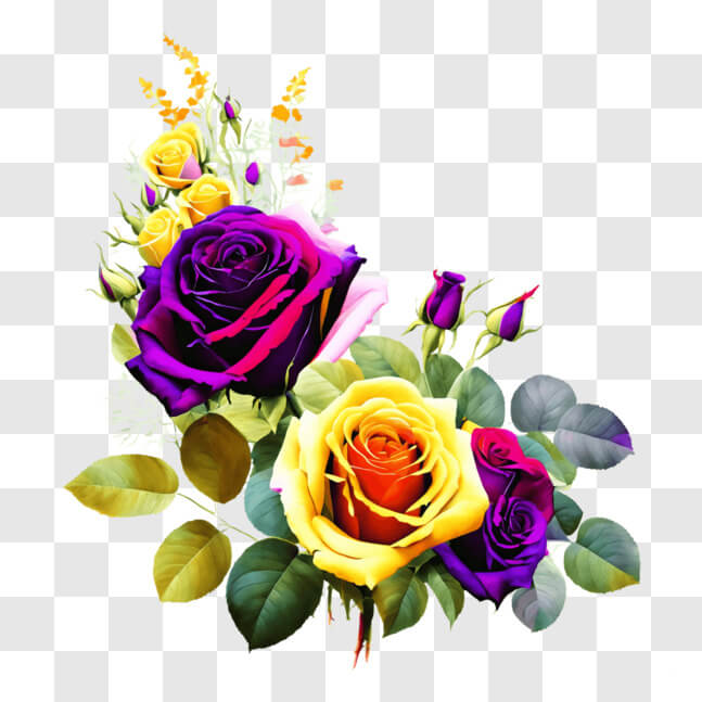 Download Bouquet of Purple, Yellow, and Green Roses PNGs Online ...