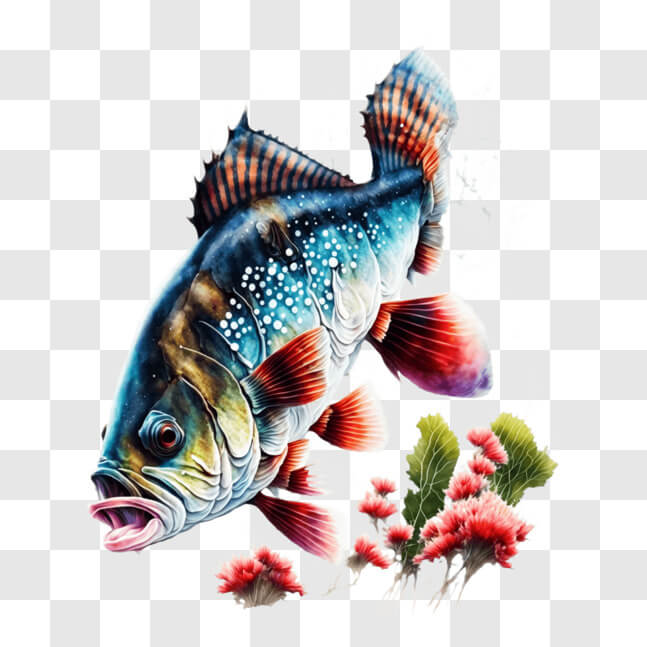 Download Largemouth Bass Fish Swimming in Water with Flowers and Plants ...