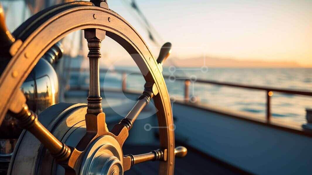Ship's Steering Wheel on a Boat stock photo | Creative Fabrica