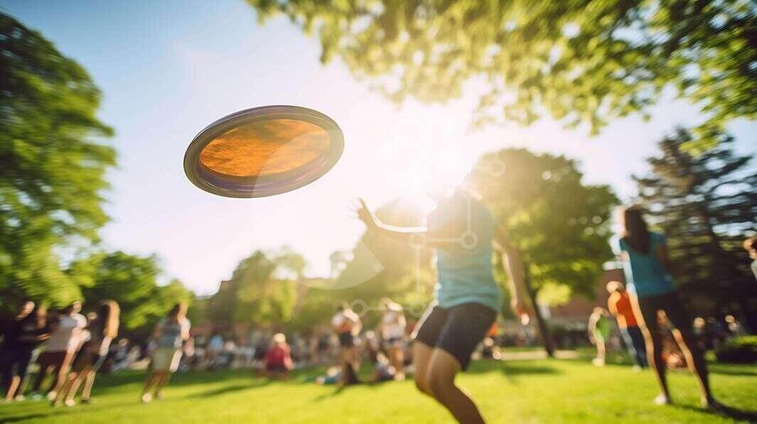 Group of People Playing Frisbee in the Park stock photo | Creative Fabrica