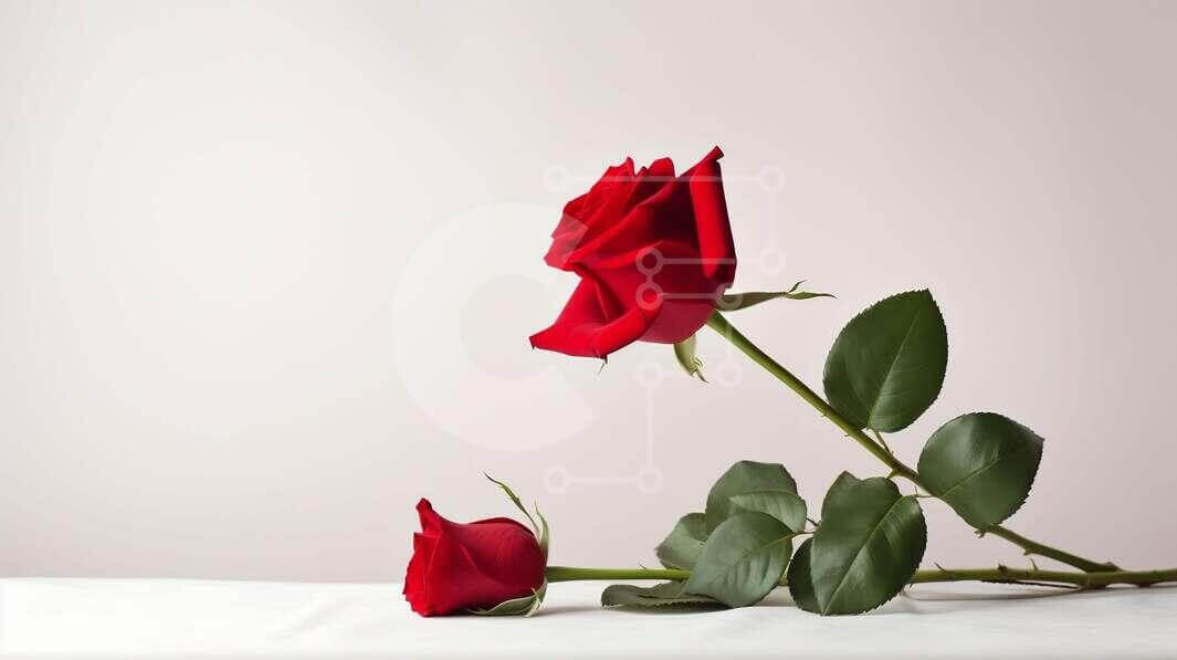Beautiful Red Roses on a White Table stock photo | Creative Fabrica