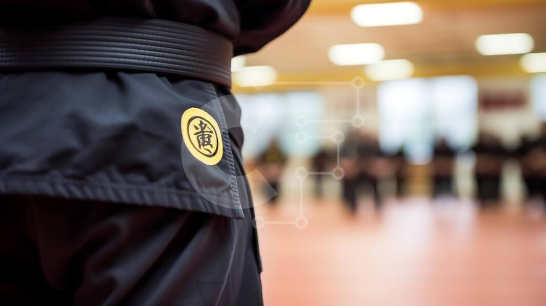Karate Practitioner in Black Uniform with Yellow Belt Buckle stock ...