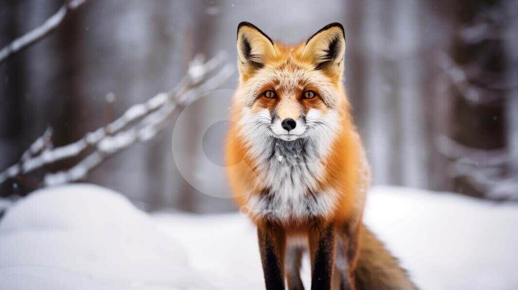 Red Fox Standing in Snow stock photo | Creative Fabrica