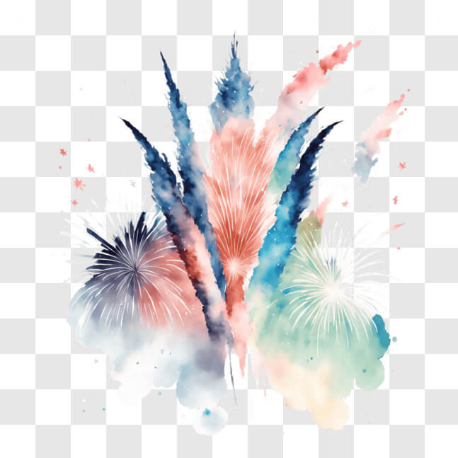 Download Watercolor Fireworks Painting with Red, Blue, and White Colors ...