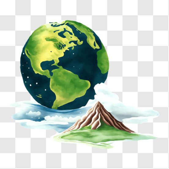 Download Colorful Watercolor Painting of Earth with Clouds PNGs Online ...