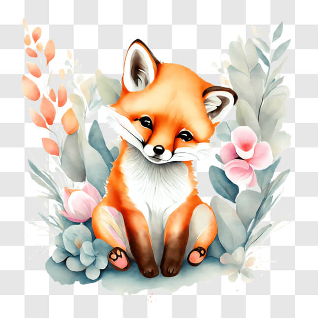 Download Small Orange Fox in Flowers and Plants PNGs Online - Creative ...