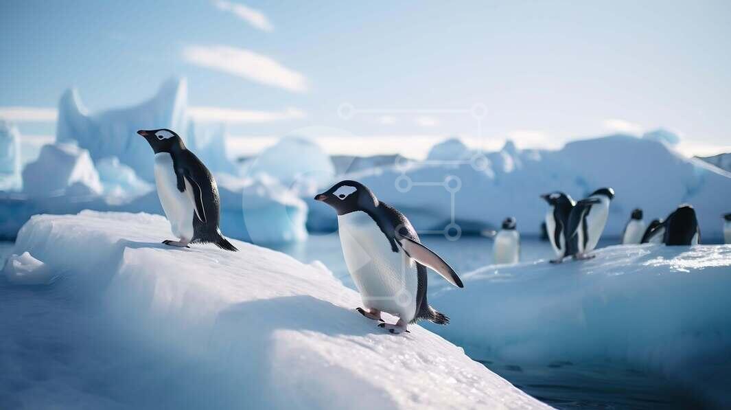 Penguins on an Iceberg - Nature Photography stock photo | Creative Fabrica