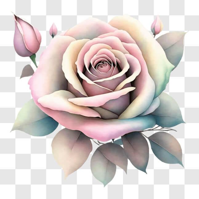 Download Beautiful Pink Rose with White Petals and Green Leaves PNGs ...