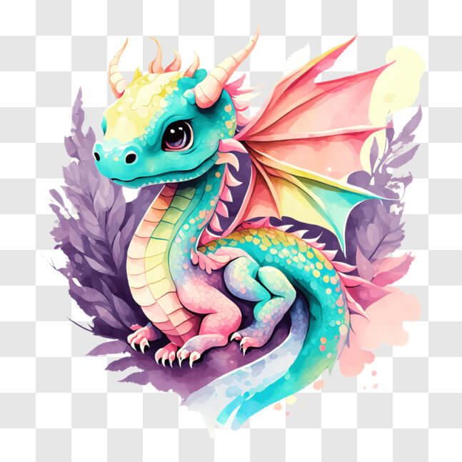 Download Colorful Dragon Sitting on Flowers PNGs Online - Creative Fabrica